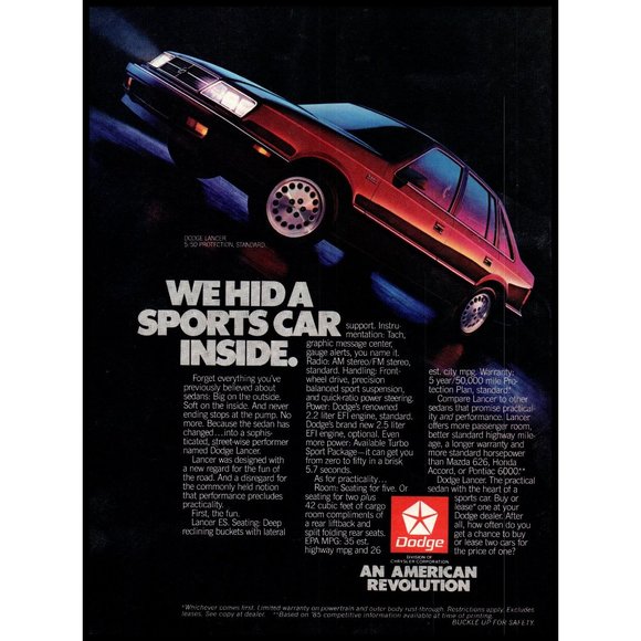 Dodge | Art | 986 Dodge Lancer Sedan Vintage Print Ad 8s Design Wall ...